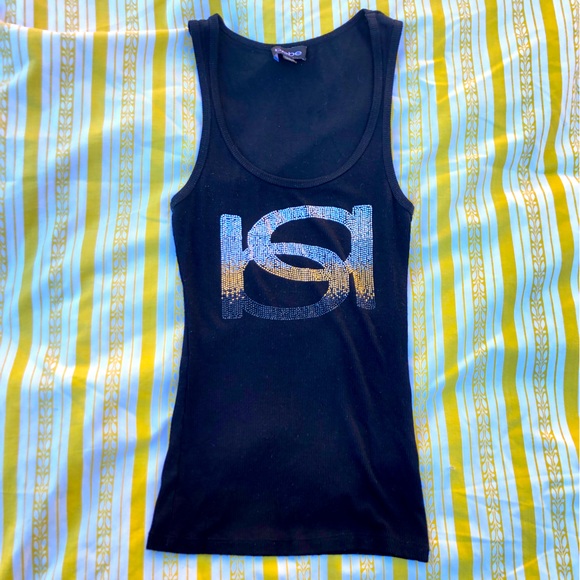bebe | Tops | Bebe Rhinestone Logo Black Tank Top S | Poshmark